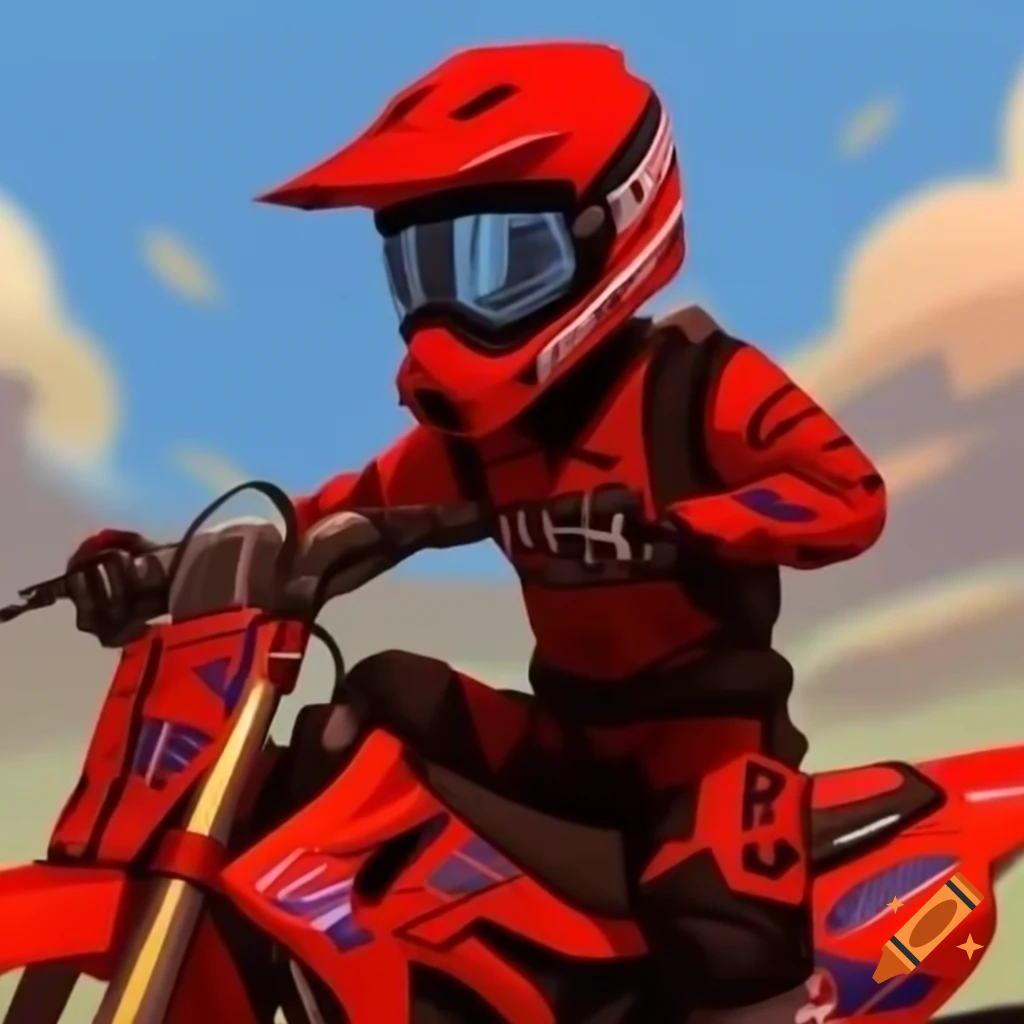 Drawing of a motocross pilot on motorbike with closed visor on Craiyon