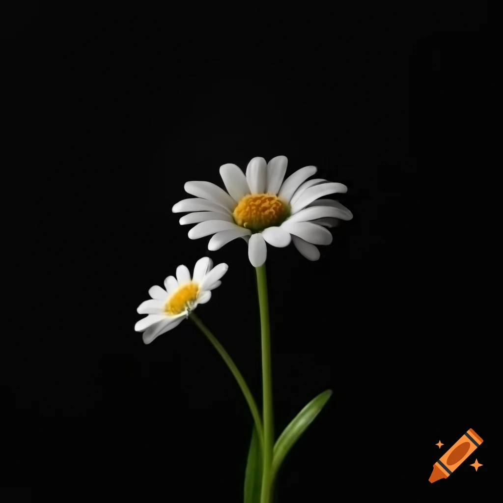 High contrast photograph of a single daisy in studio lighting on Craiyon