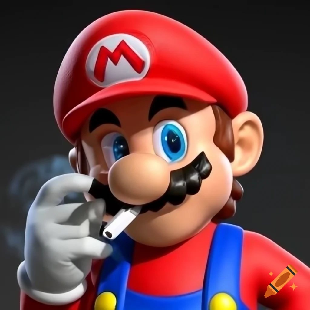 Mario character smoking a pipe in a playful setting on Craiyon