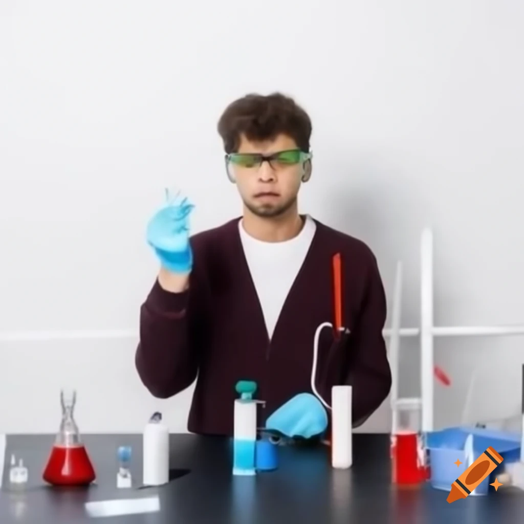 Student standing at laboratory bench with microscope slide and heating ...
