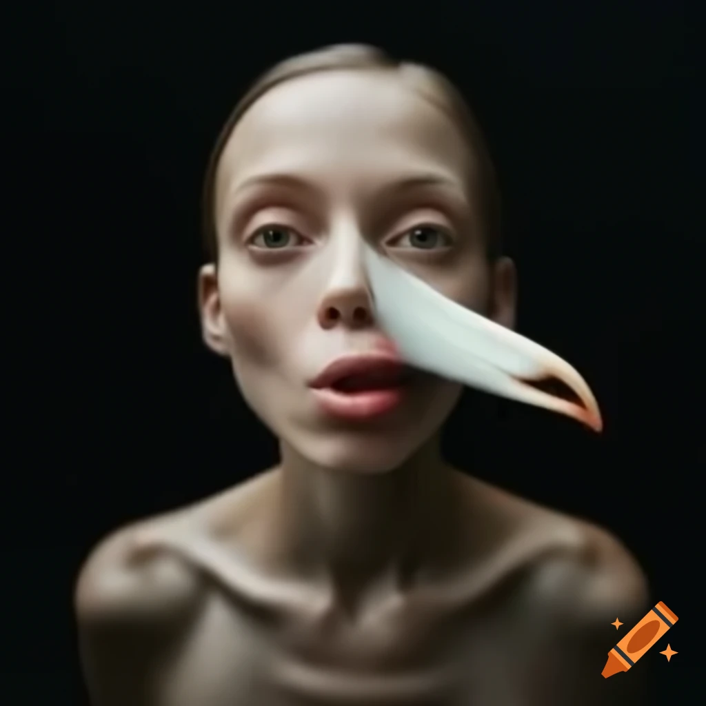 Human character with a beak, artistic representation on Craiyon