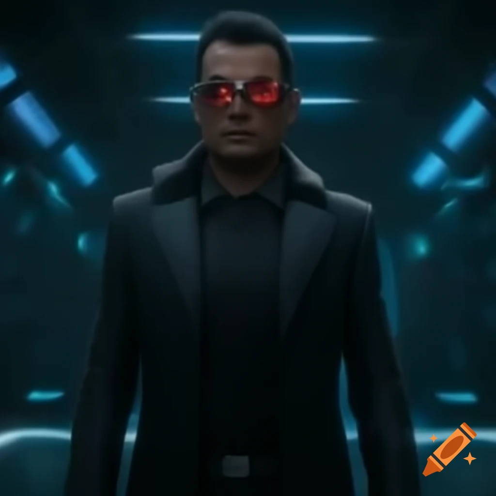 Cyborg media boss in cyberpunk setting on Craiyon