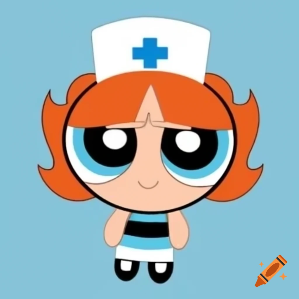 Nurse with copper curls celebrating birthday, Powerpuff Girls theme on ...