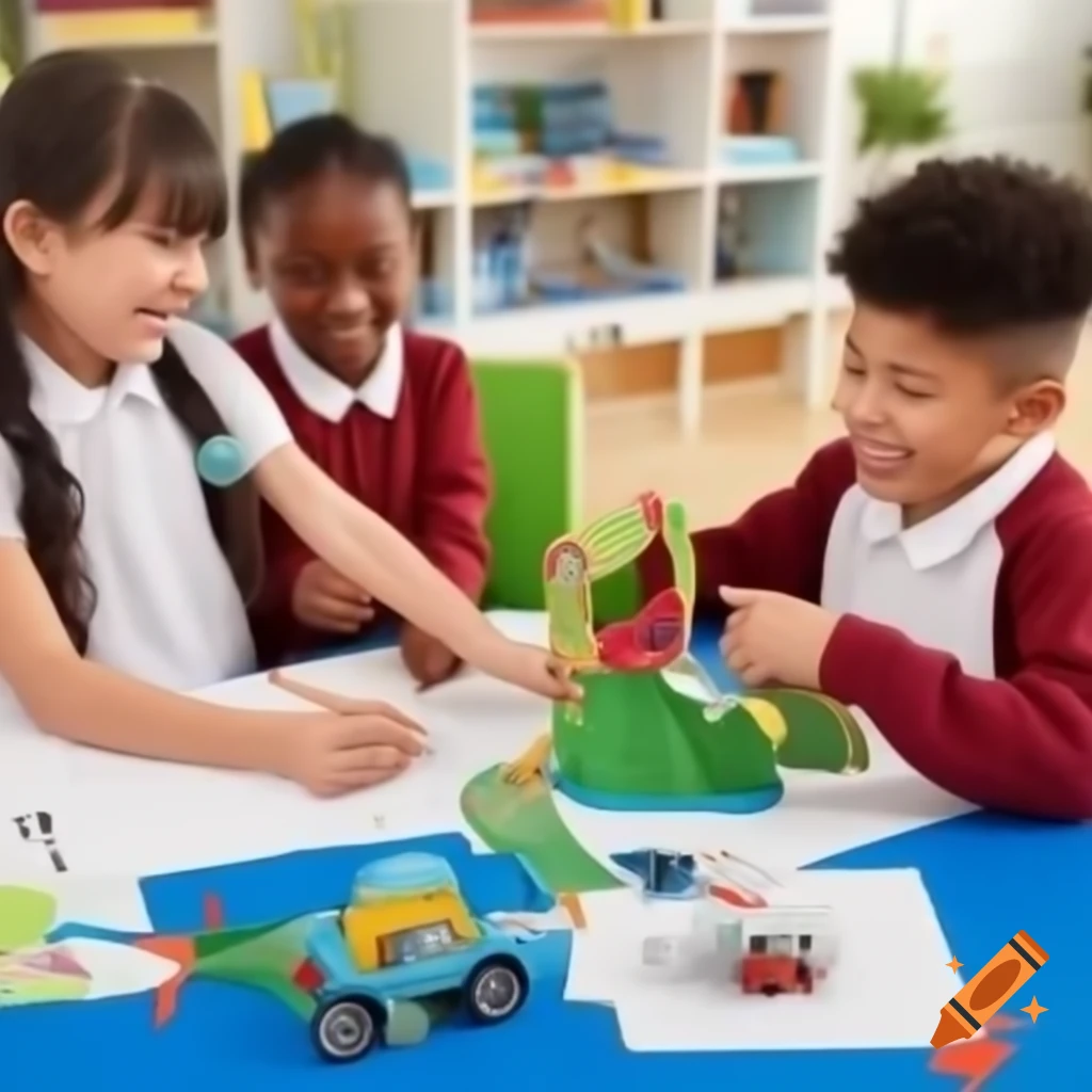 Students building creative car models from scrap materials on Craiyon