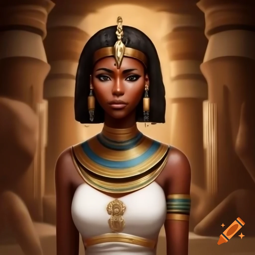 Realistic drawing of Egyptian princess with braided hair in white dress ...