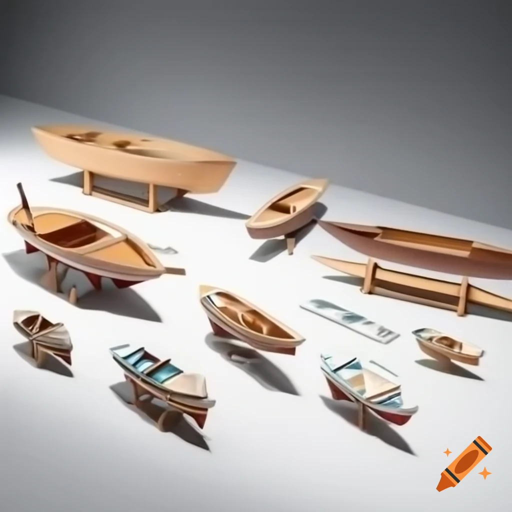 Intricately detailed model boats in axonometric view, technical drawing ...