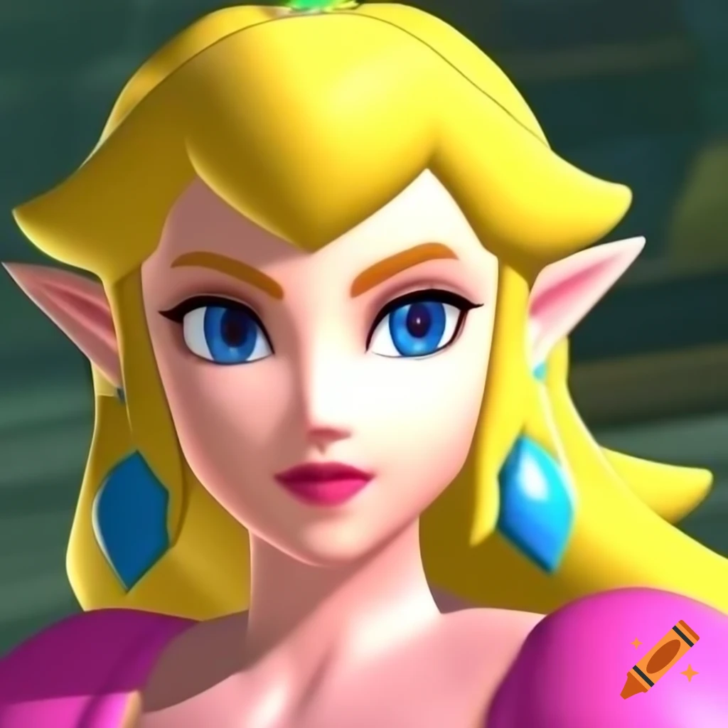 Close-up of Link from The Legend of Zelda with vivid lipstick and gold ...