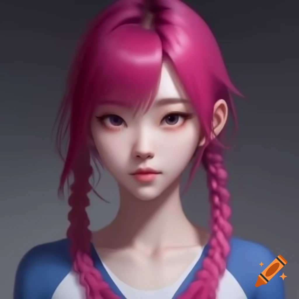 Full body video game female character from Korea with colorful hair in ...