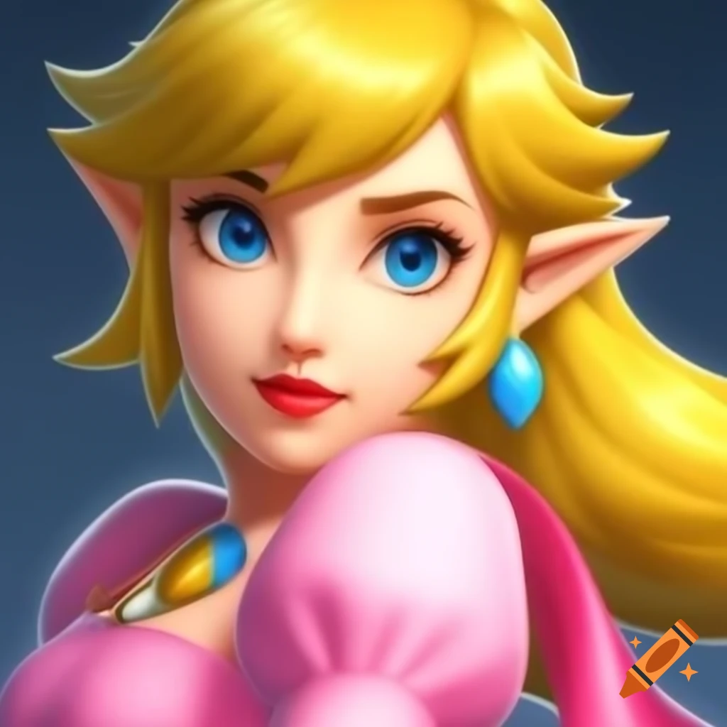 Close-up of Link from The Legend of Zelda with vivid lipstick and gold ...