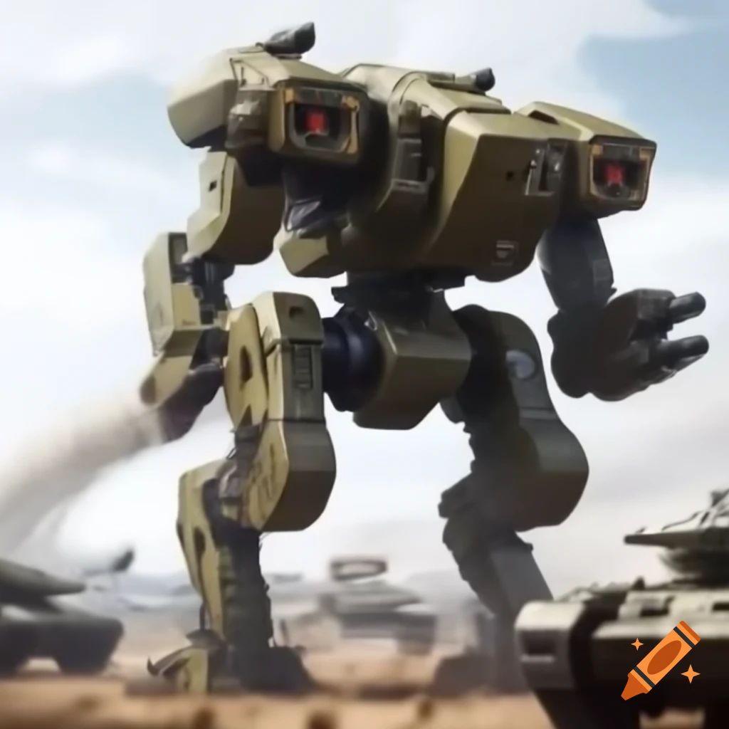 Heavily armored battle mech with angular design inspired by military ...
