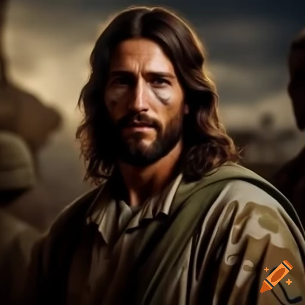 Jesus depicted in modern camouflage army suits, 2025 style on Craiyon