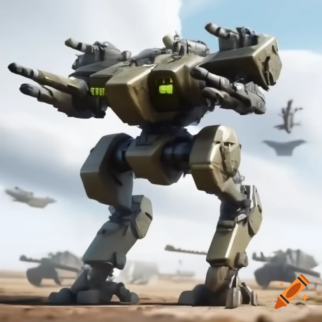 Heavily armored battle mech with angular design inspired by military ...