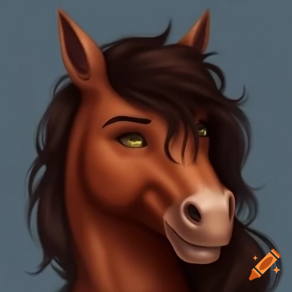 Well-done drawing of furry anthropomorphic horse head, fursona on Craiyon