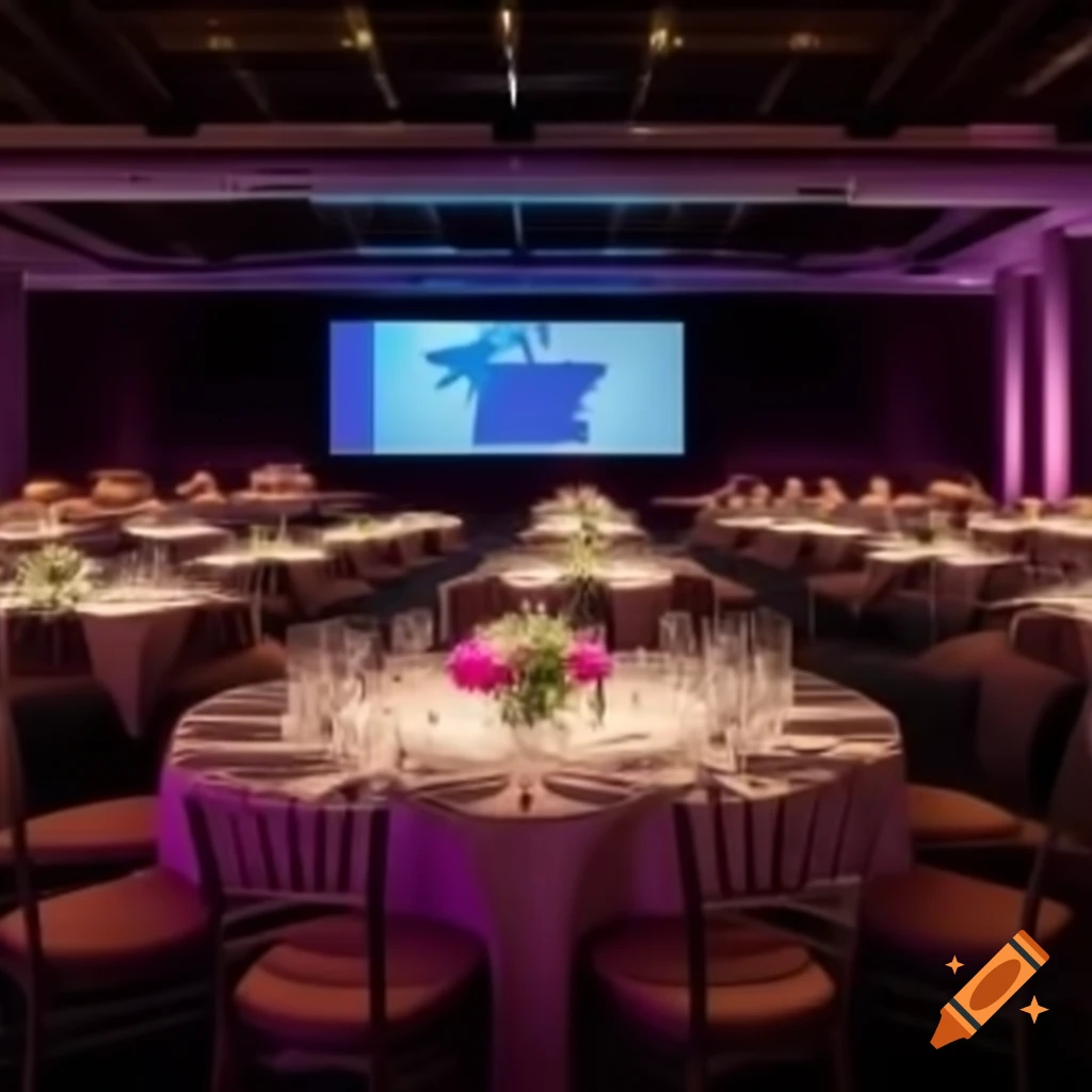Elegant conference room with banquet tables arranged for formal ...