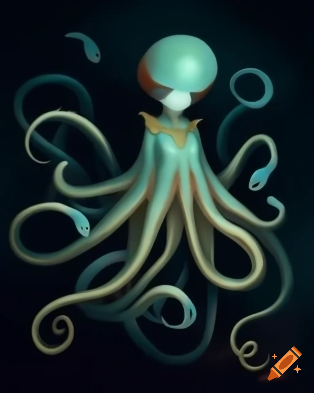 Surreal art of evil octopus queen in tentacle dress on Craiyon