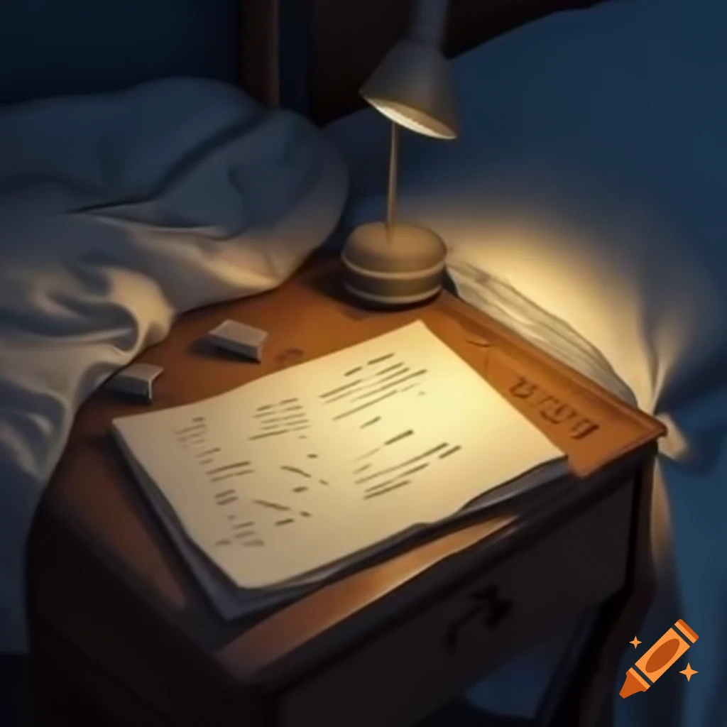 Handwritten note on vintage bedside table with warm lighting on Craiyon
