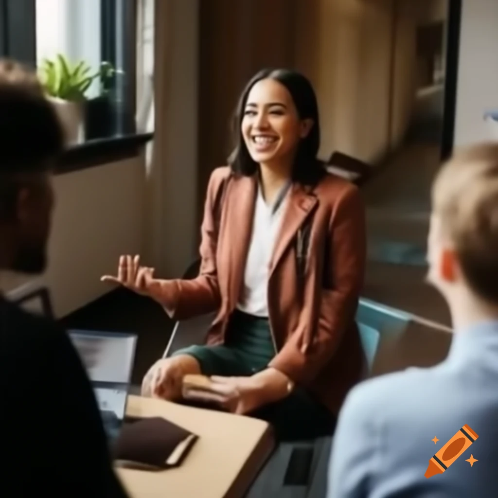 School director happily conversing with supplier of administration applications in bright ...
