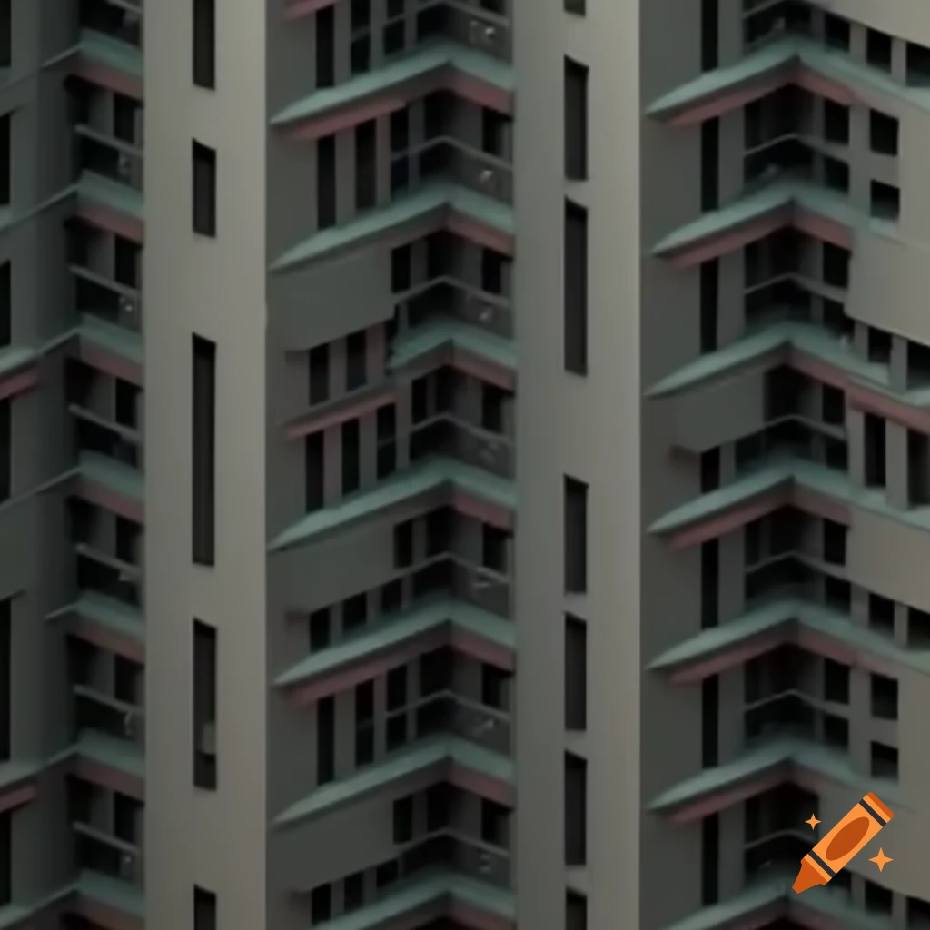 3D muted clean lines blocky pattern blending into city buildings on Craiyon