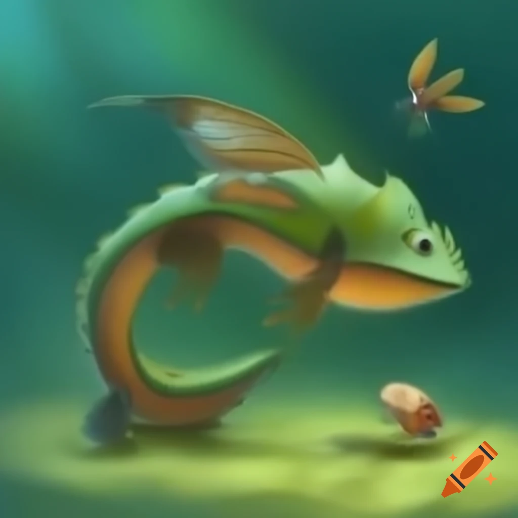 Conceptual fusion of dragon, fish, dog, frog, and fly on Craiyon