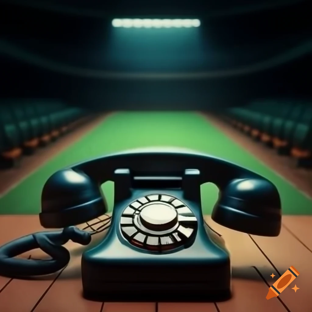 Nostalgic horror movie pitch deck background with telephone on table on ...
