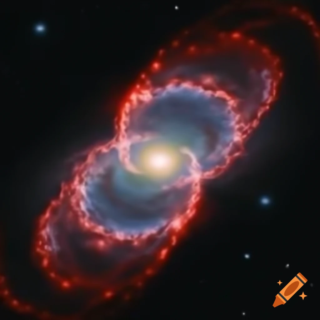 Red dwarf star in binary yellow star system with spiral galaxy and ...