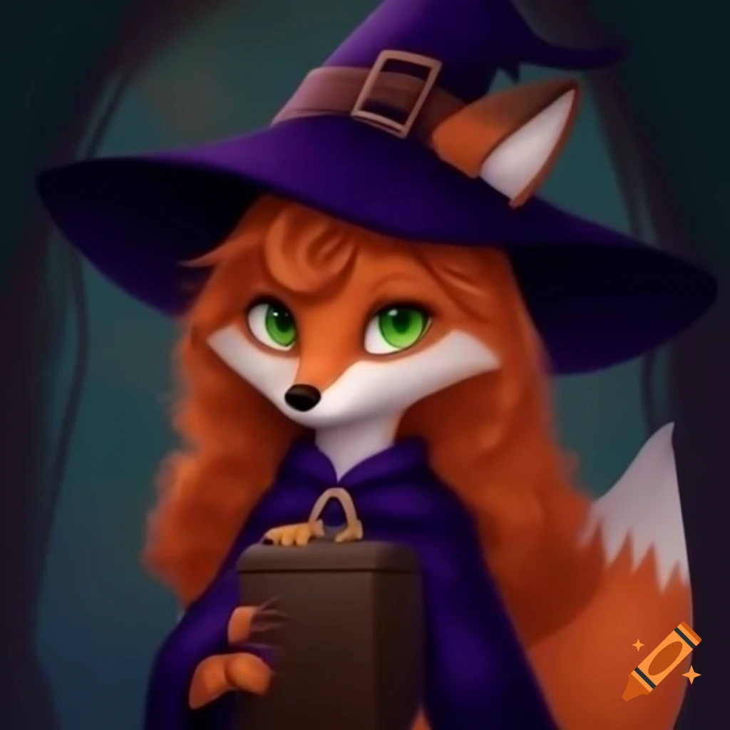 Anthropomorphic female fox in witch's outfit on Craiyon
