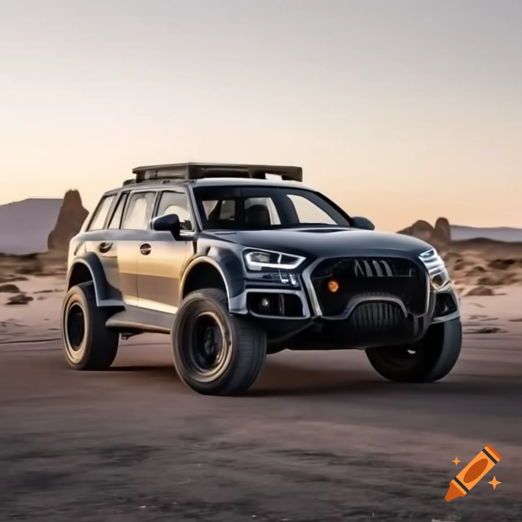 1995 Audi A6 C4 Avant with off-road tires in desert near ruined town on ...