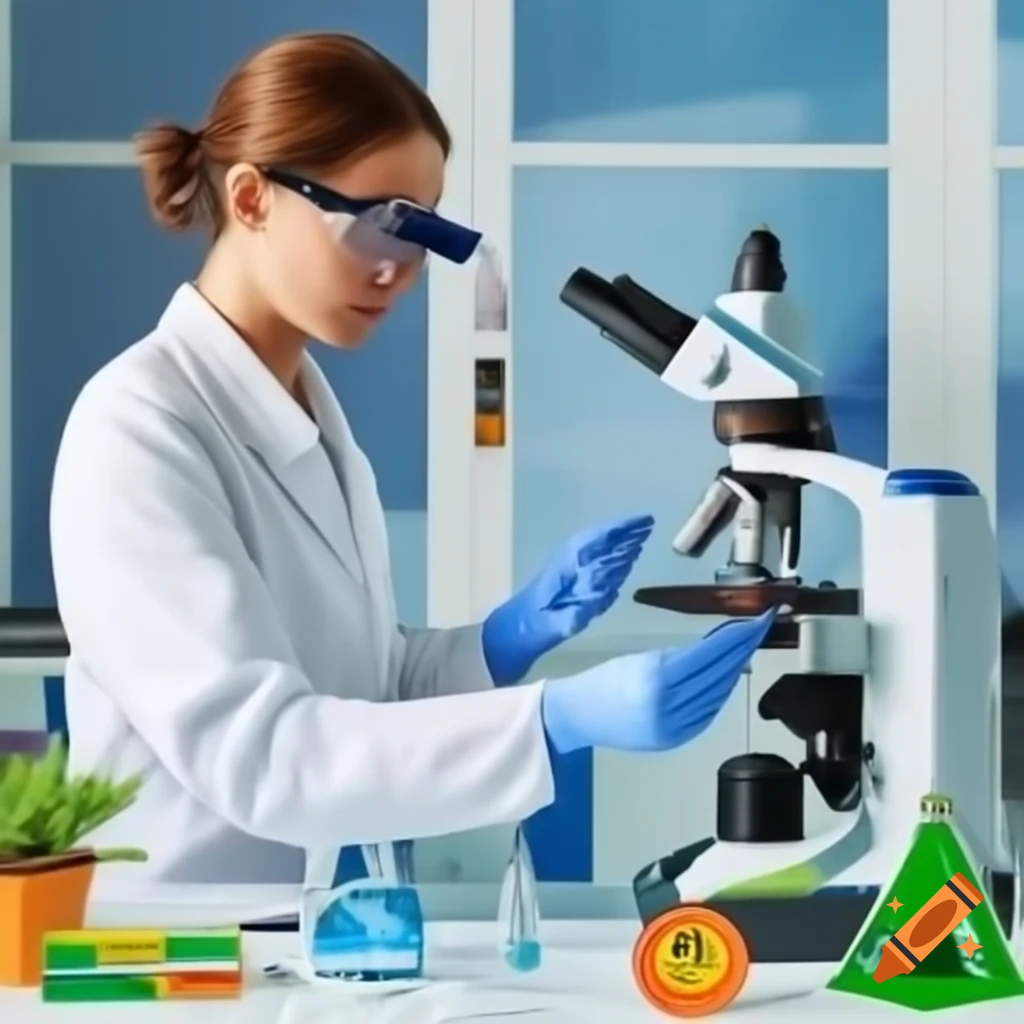 Demeter in lab coat and safety glasses conducting clean energy research with hydroelectric car ...