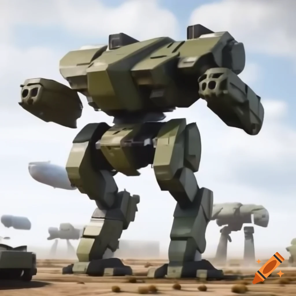 Heavily armored battle mech with angular lines and military-inspired ...