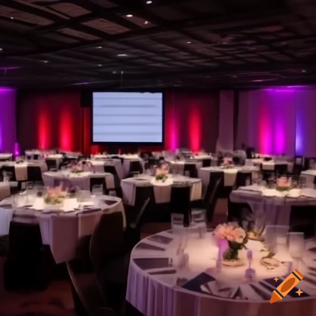 Elegant conference room with banquet tables arranged for formal ...