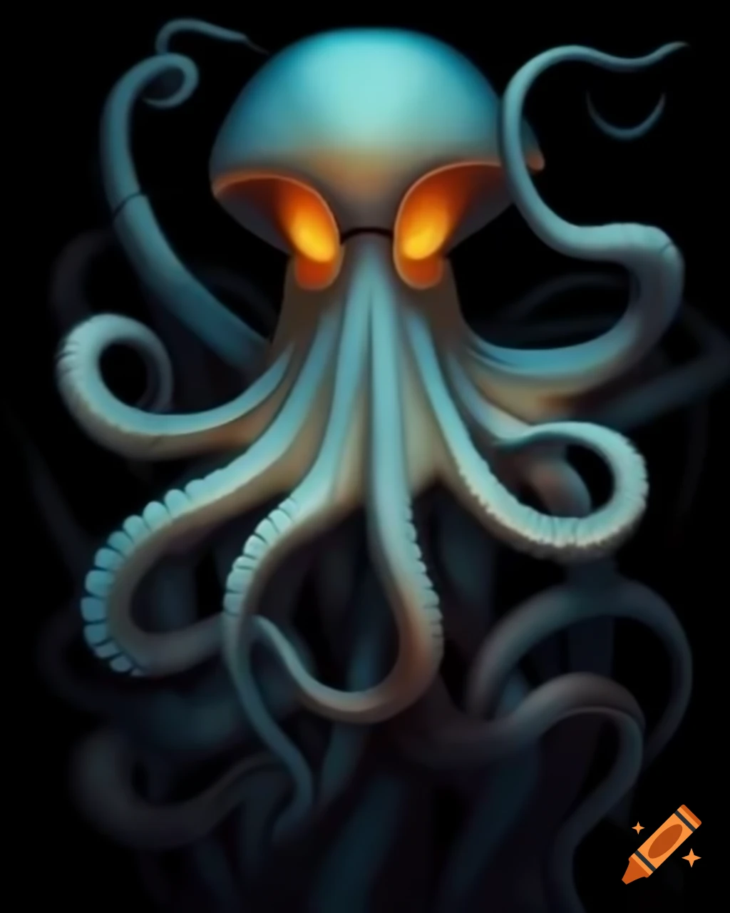 Surreal fantasy art of an octopus queen in a tentacle dress on Craiyon