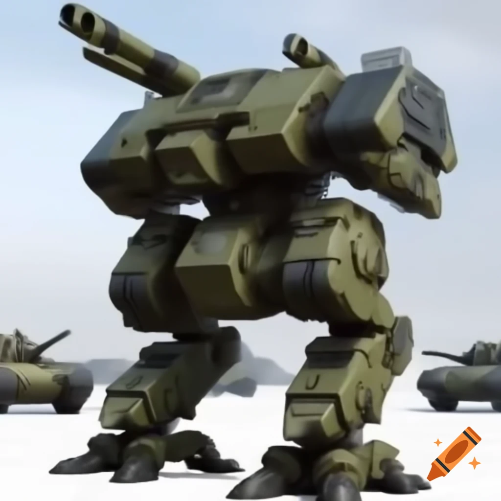 Heavily armored bipedal battle mech with military-inspired design on ...