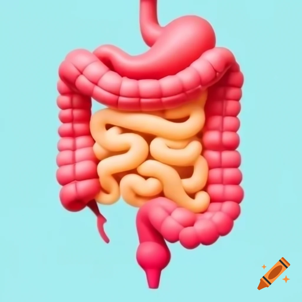 Colorful cartoon illustration of human digestive system emphasizing the ...