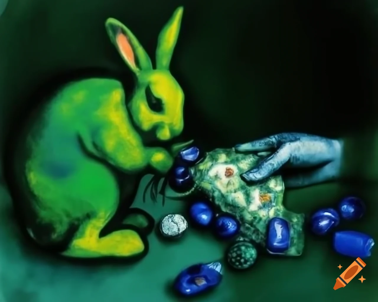 Easter bunny painting in Lindt chocolate style with Chagall-inspired ...