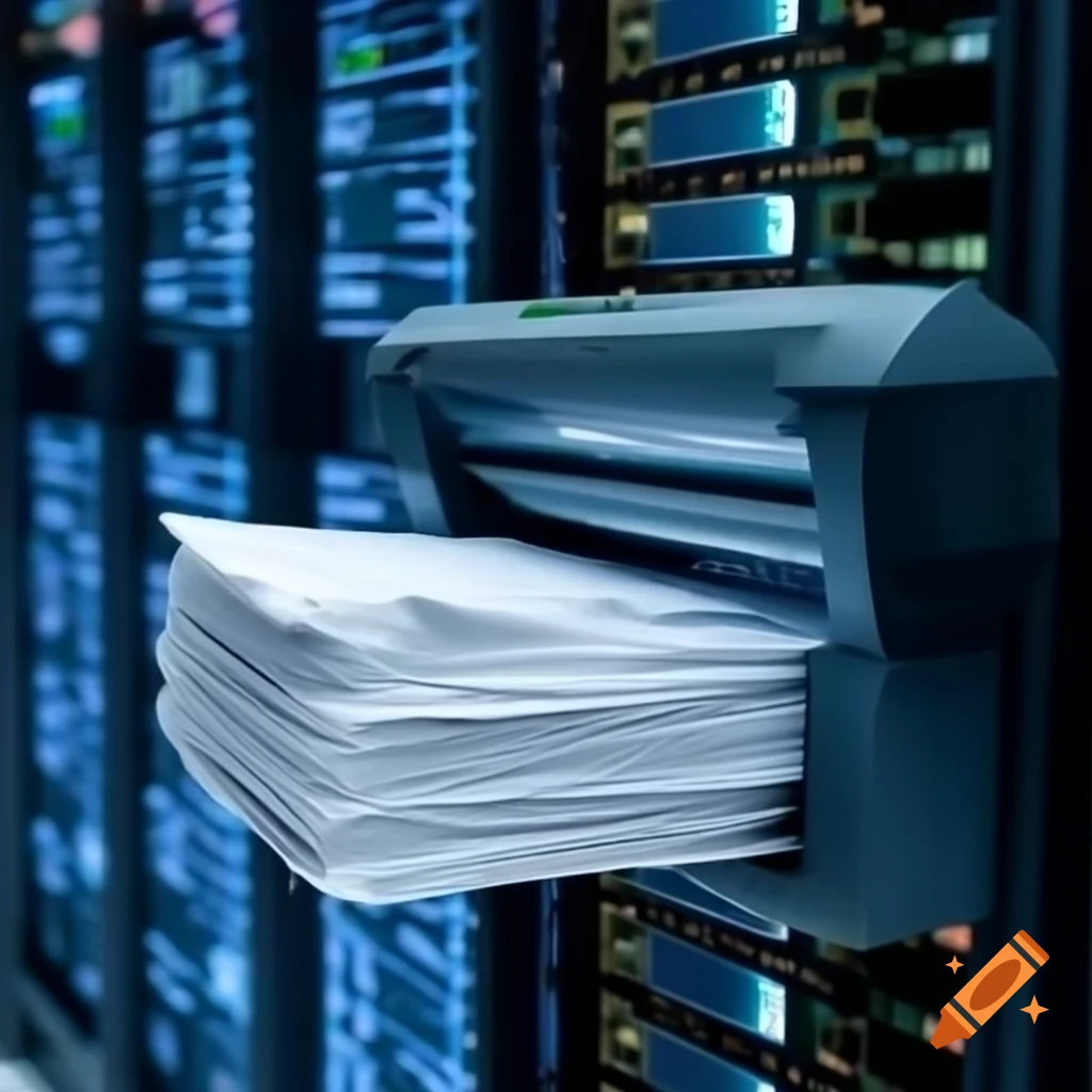 Printer connected to server, outputting papers in 16:9 ratio on Craiyon