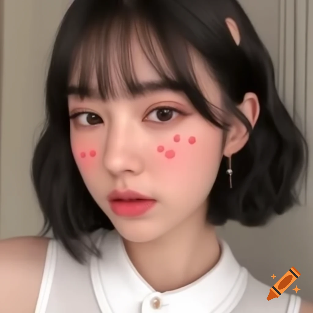 Petite Asian female with bobbed chestnut hair and heart-shaped face on ...
