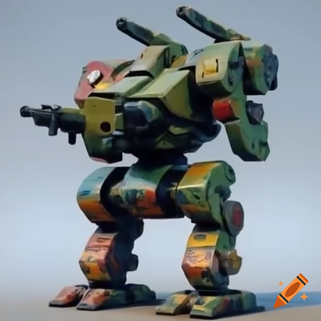 Bipedal combat mech unit made of die-cast metal with camouflage holding ...
