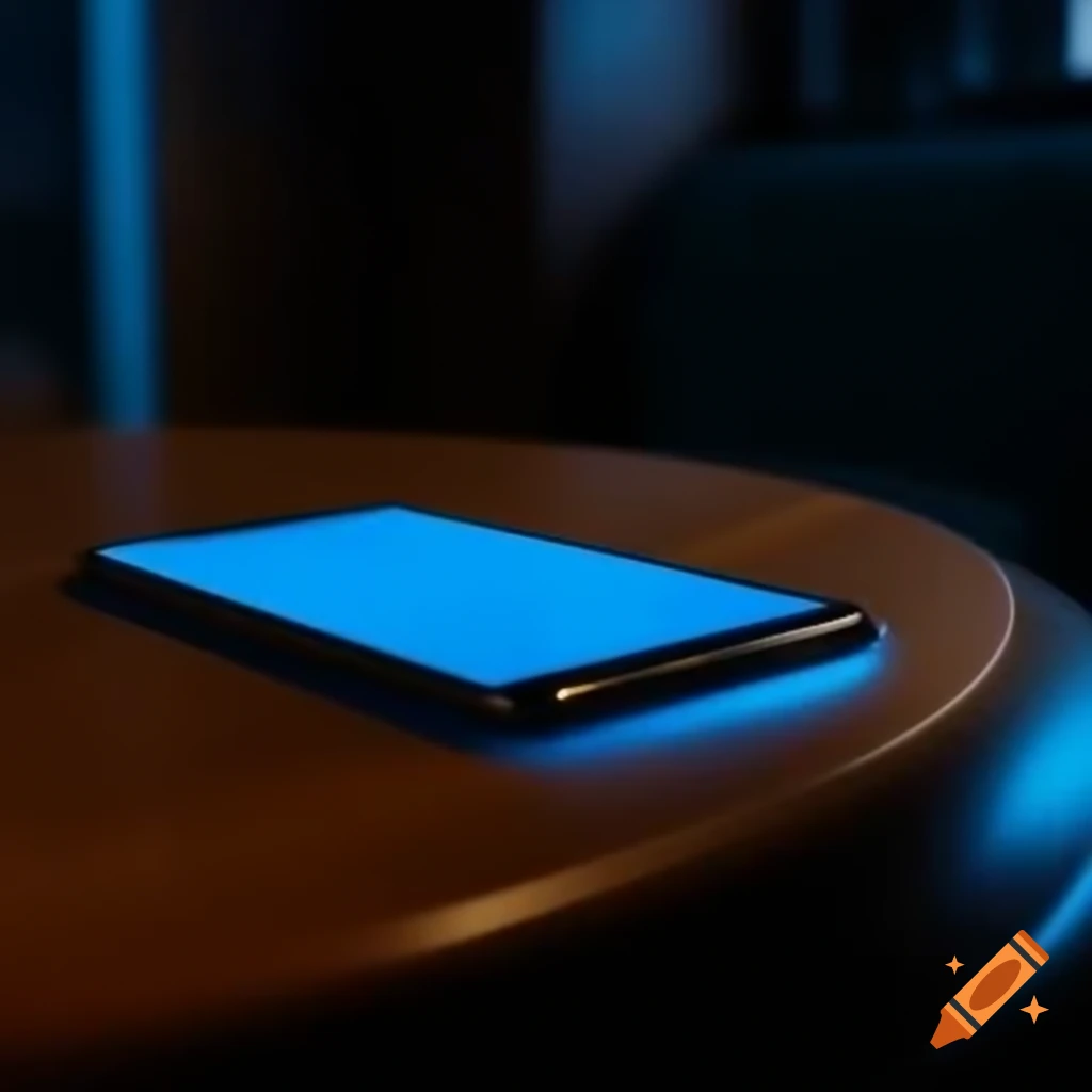 Close-up of ringing smartphone on wooden table in dark room with moody ...