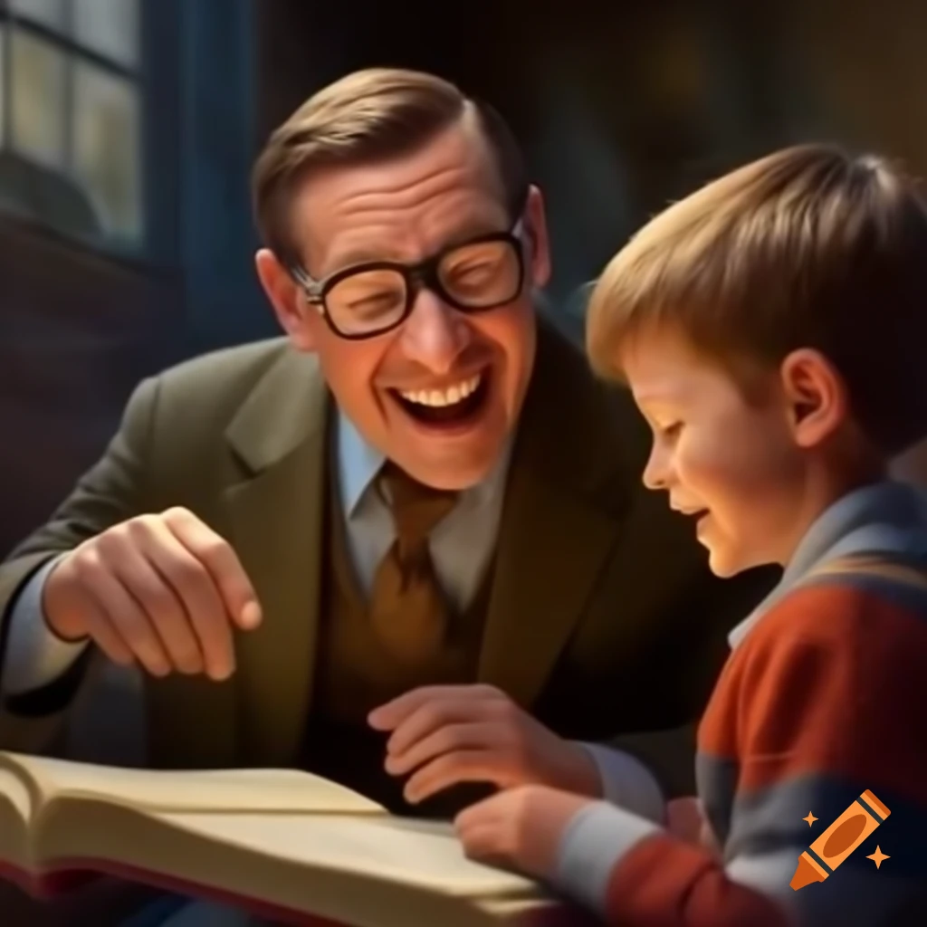 Villagers laughing at a boy reading in the background on Craiyon