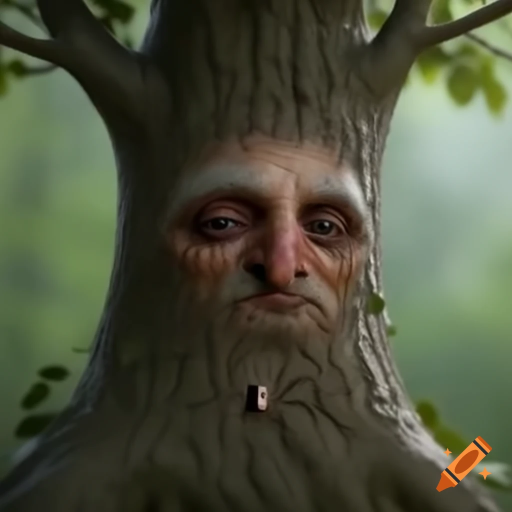 Realistic tree with bearded man's face camouflaged in trunk and keyhole ...