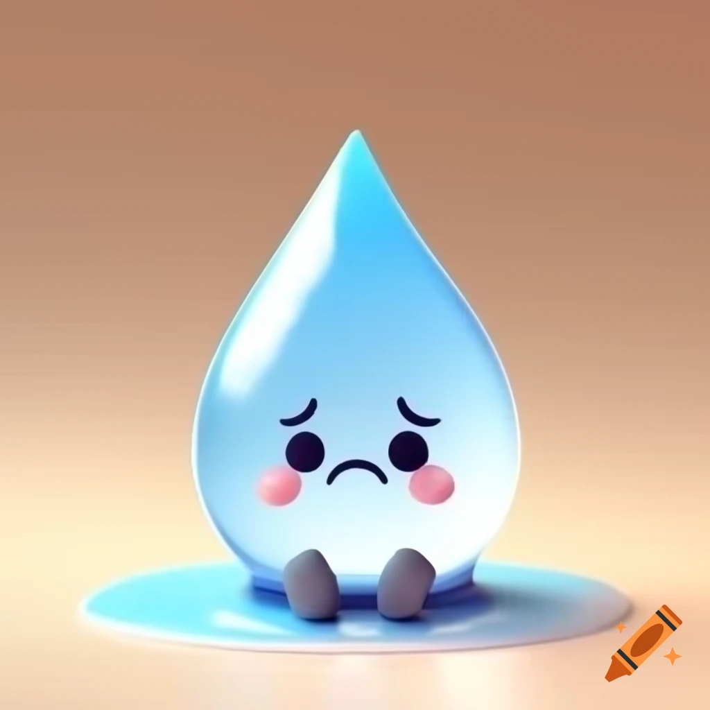 Cute sad water droplet in minimal flat design with emotional expression ...