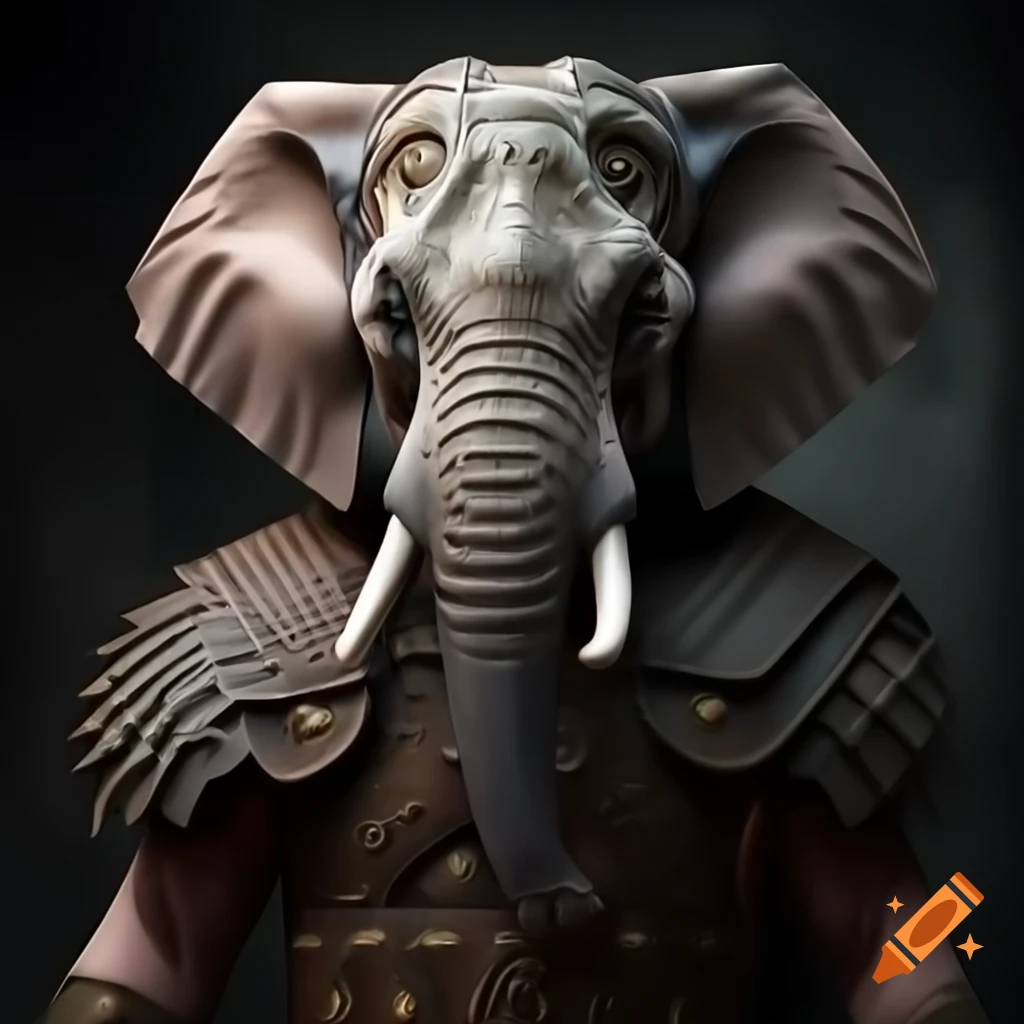 Humanoid elephant in Roman military armor with scar, photorealistic ...