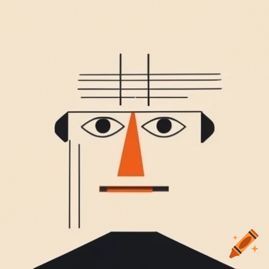 Abstract minimalist square face design with black geometric lines ...