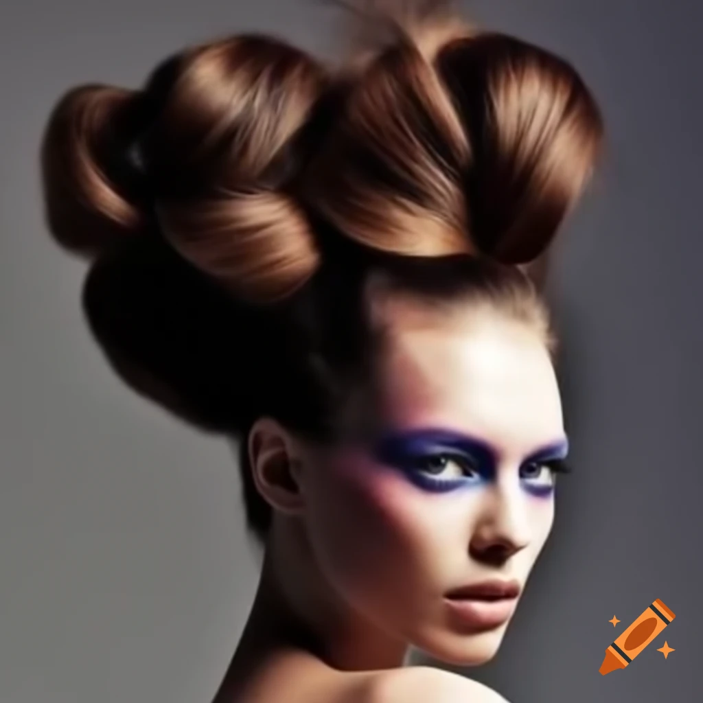 Supermodel with elaborate hair updo looking to the side, vibrant colors ...