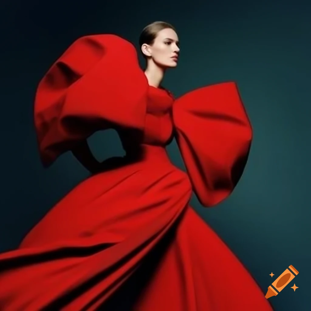 Supermodel in elegant red evening dress with high contrast lighting on ...