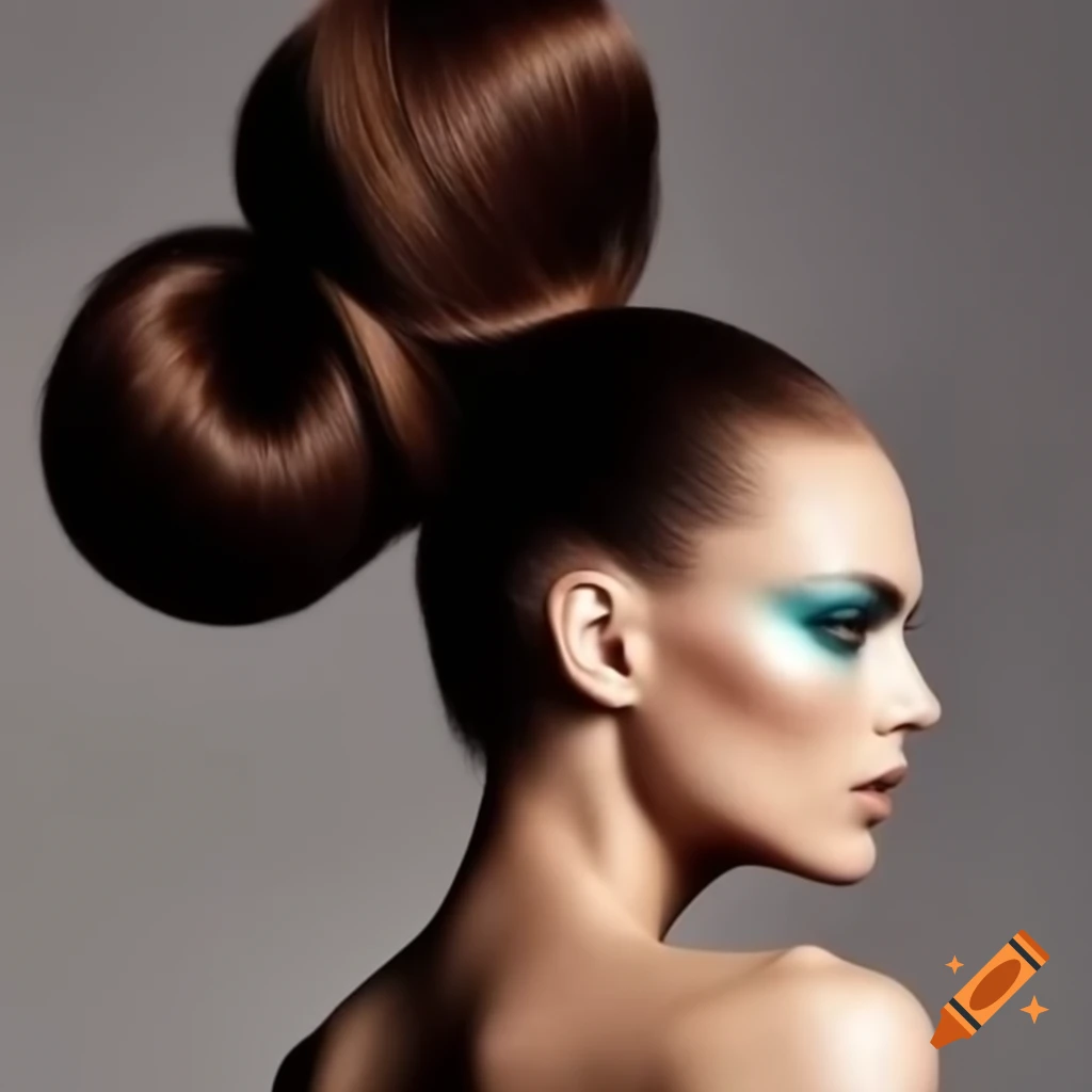 Supermodel with elaborate hair updo, profile view, colorful on Craiyon