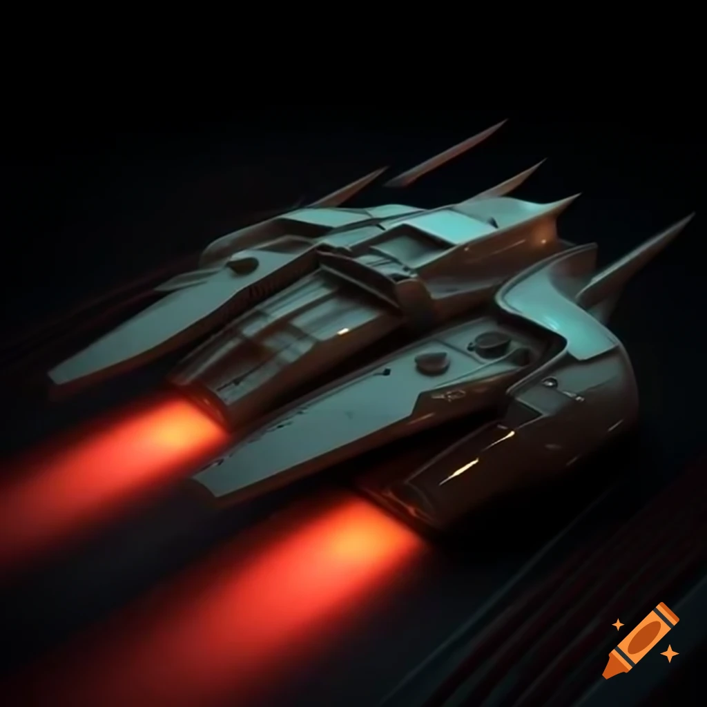 Voxel-style sci-fi spaceship with asymmetrical silhouette and brass ...