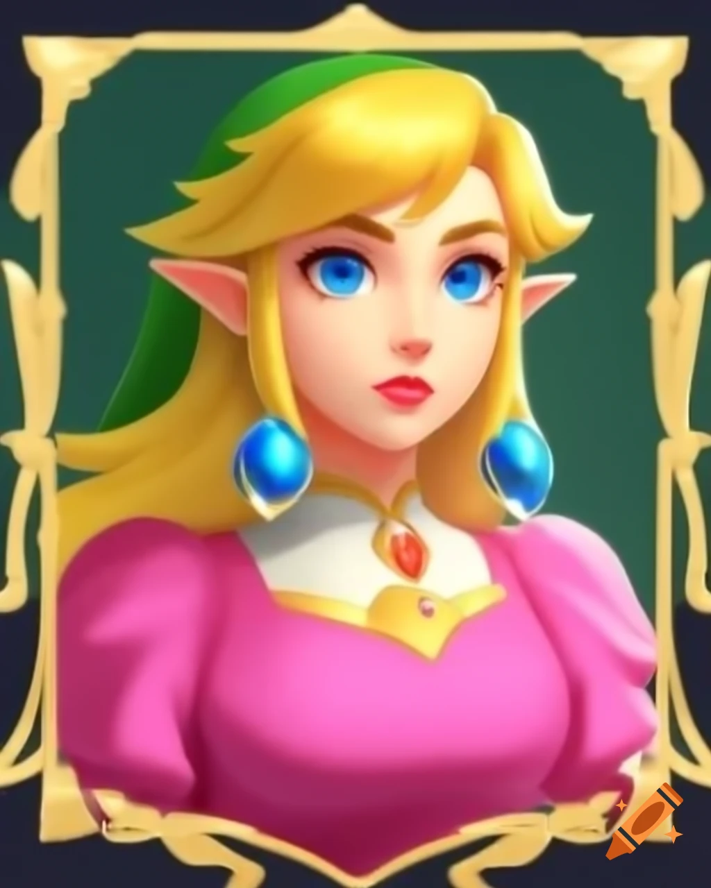 Link from The Legend of Zelda in princess Peach's pink silk, vivid ...