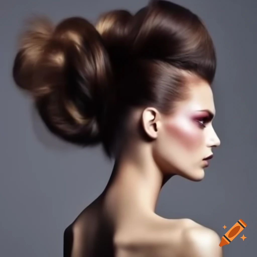 Supermodel with elaborate hair updo, profile view, colorful on Craiyon