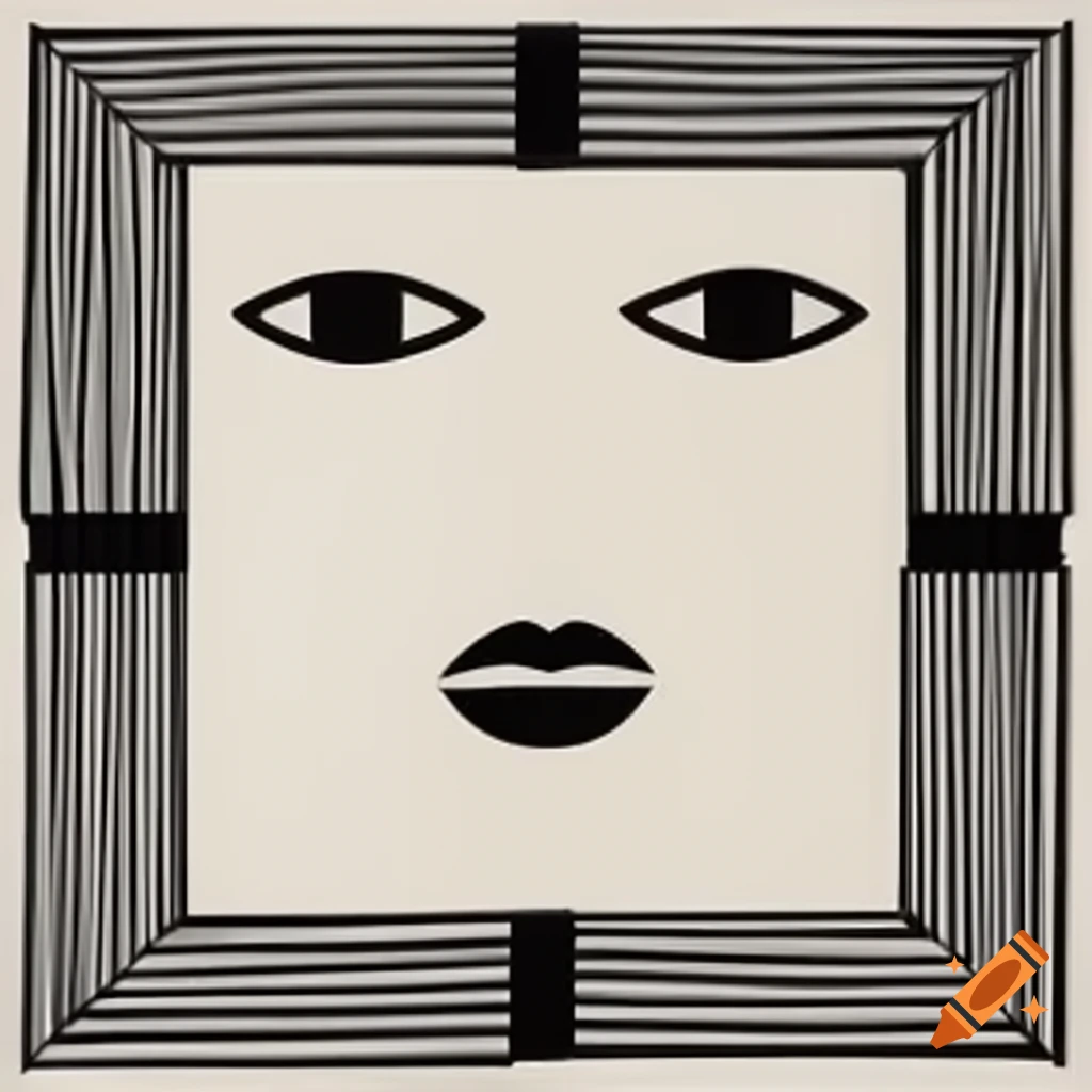 Abstract minimalist flat square face with grid and black geometric ...